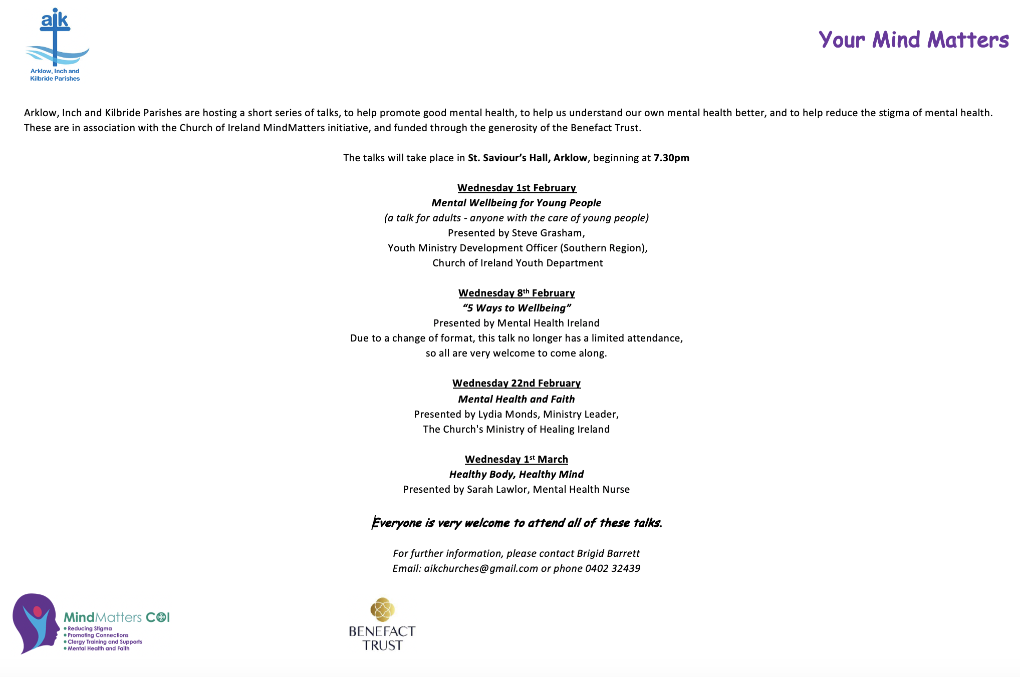 Arklow Inch and Kilbride Mental Health Talks - The United Dioceses of ...