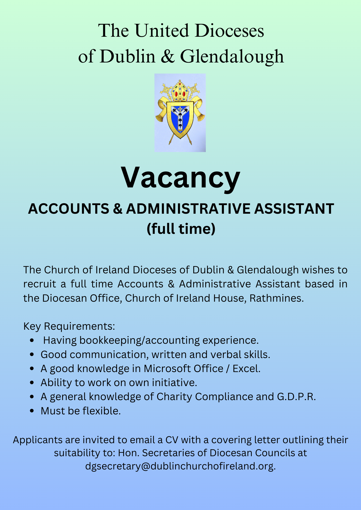Vacancy – Accounts and Administrative Assistant – Dublin and ...
