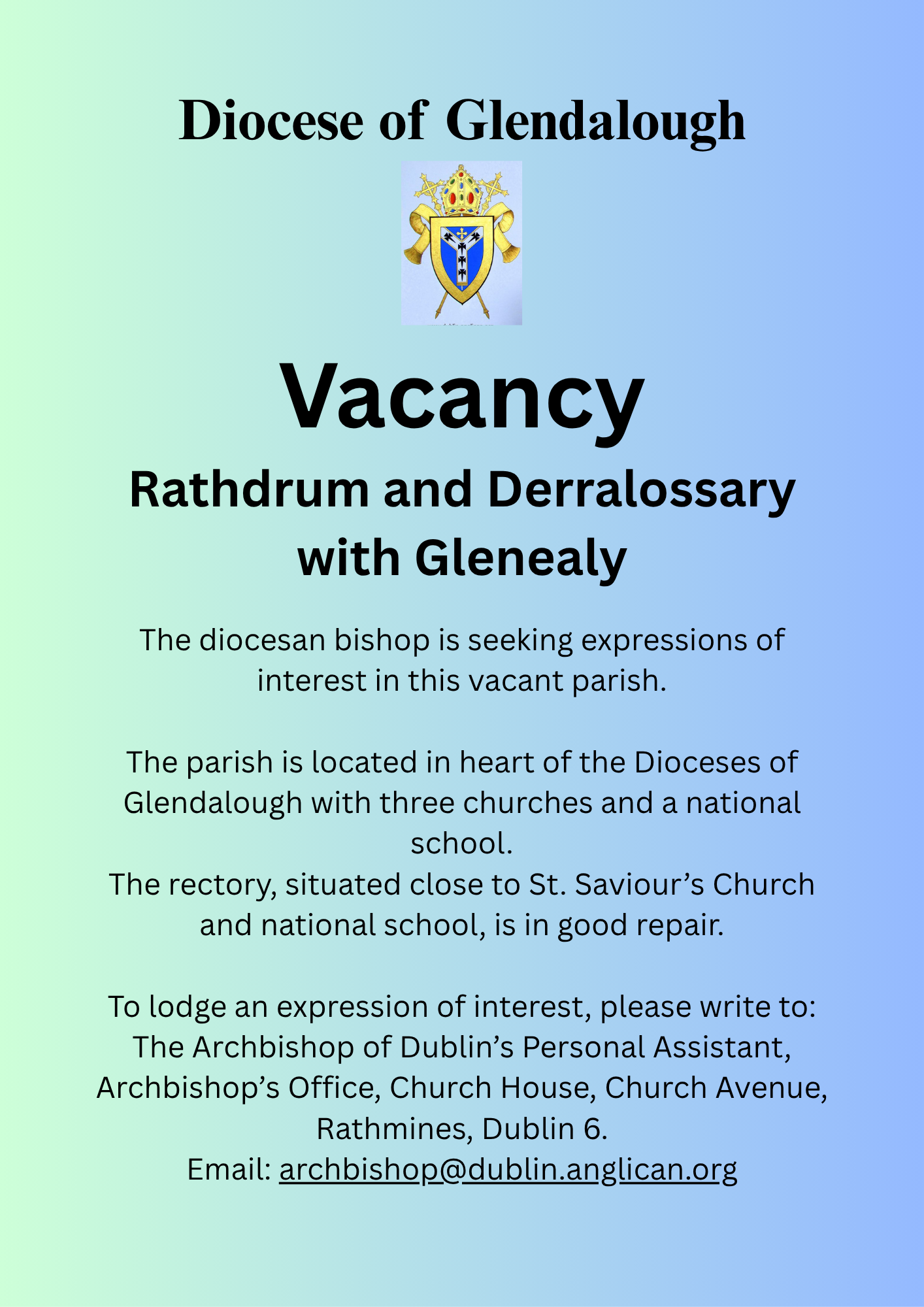 Vacancy – Incumbent – Rathdrum and Derralossary with Glenealy – Diocese ...